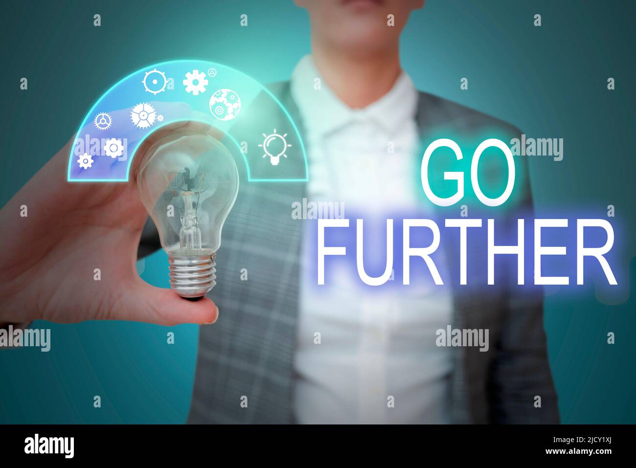 Hand writing sign Go Further. Business approach To move to a greater ...