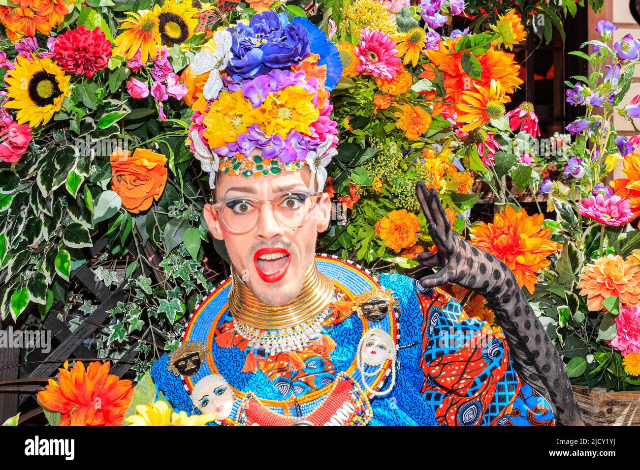 London, UK, 16th June 2022. Mock outrage of a colour walker - Organiser ...