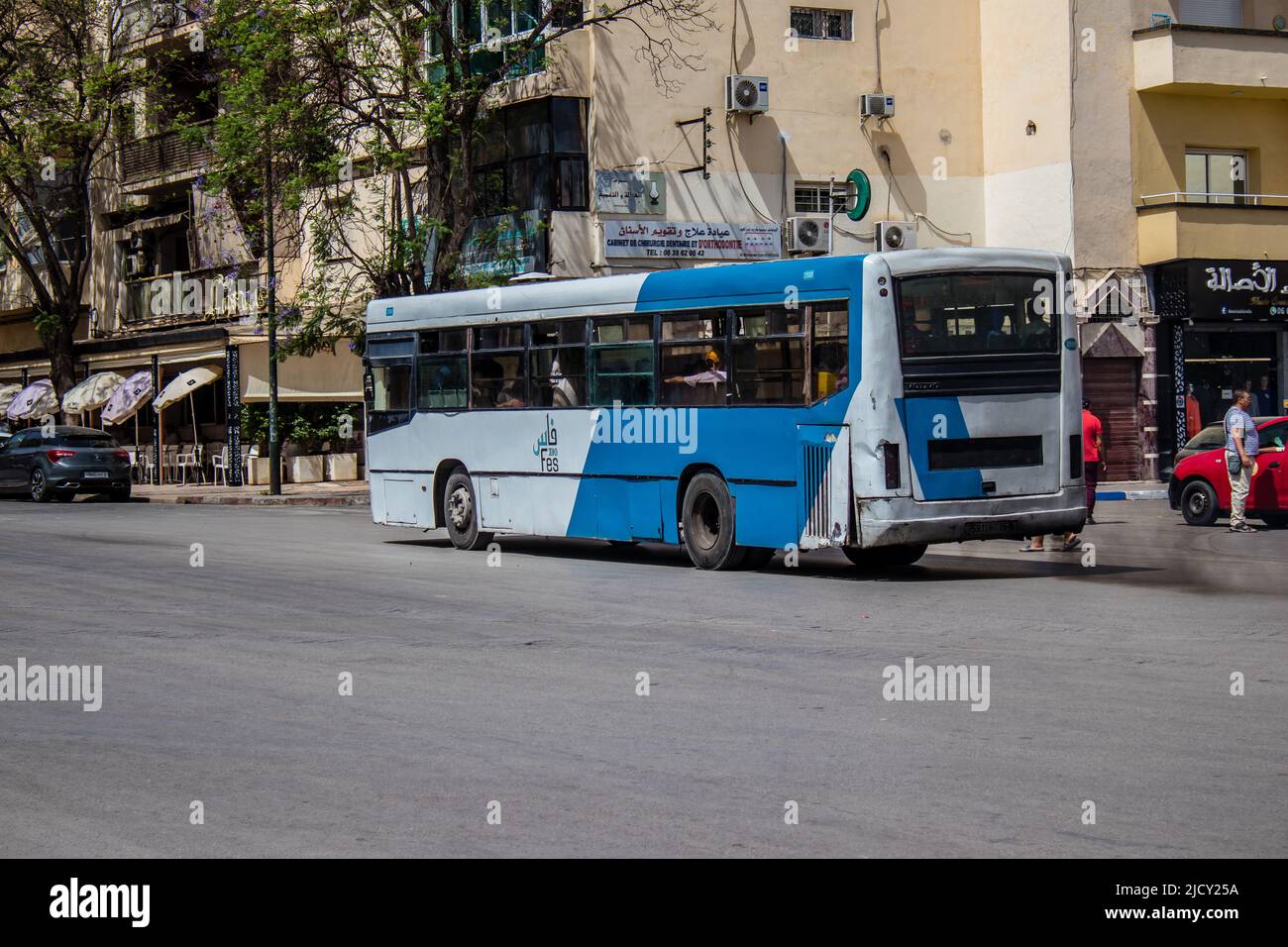 Fez, Morocco - June 14, 2022 Bus driving through the streets of Fez ...