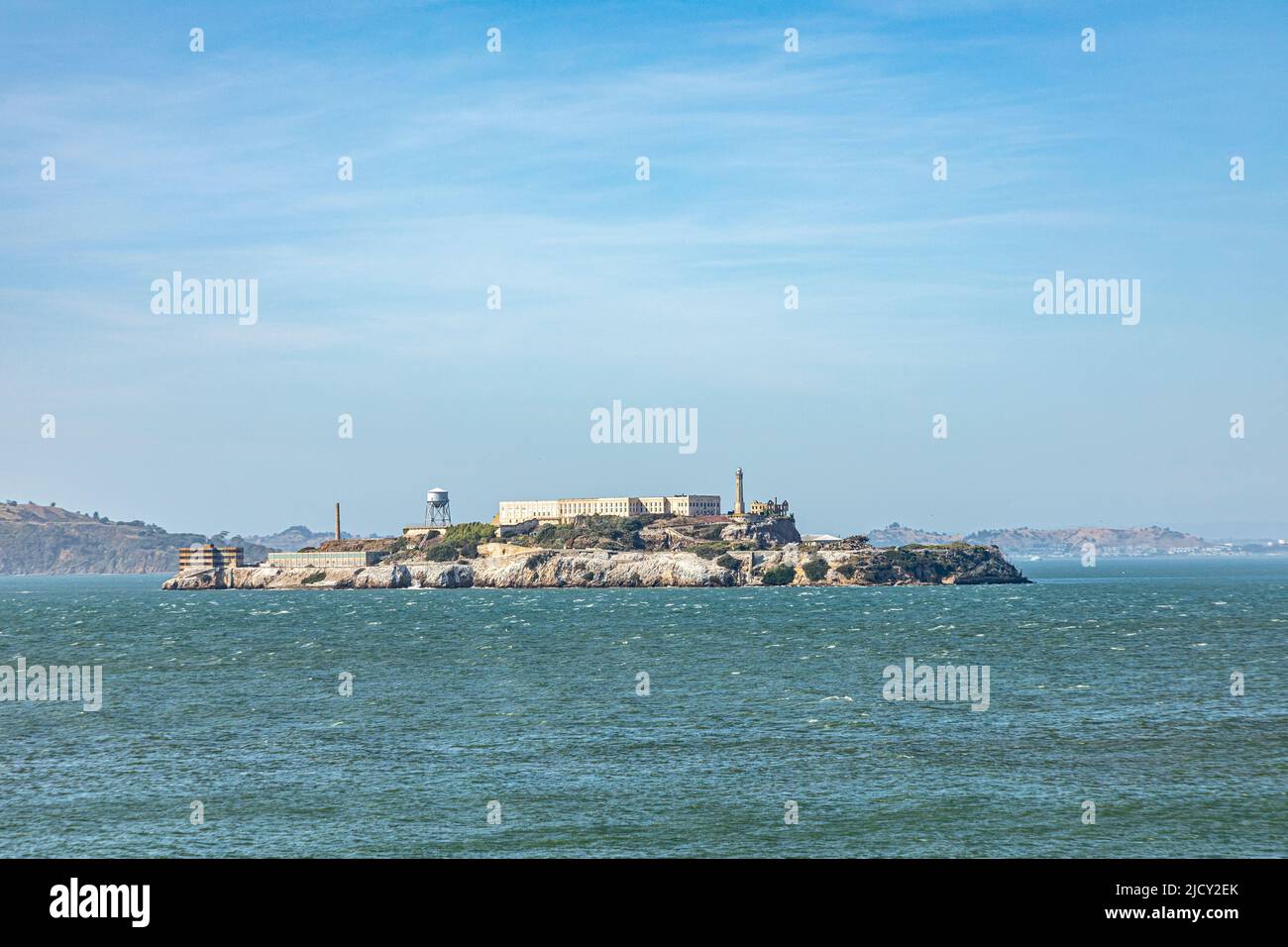 alcatraz island seen from San Francisco downtown at the piers Stock ...