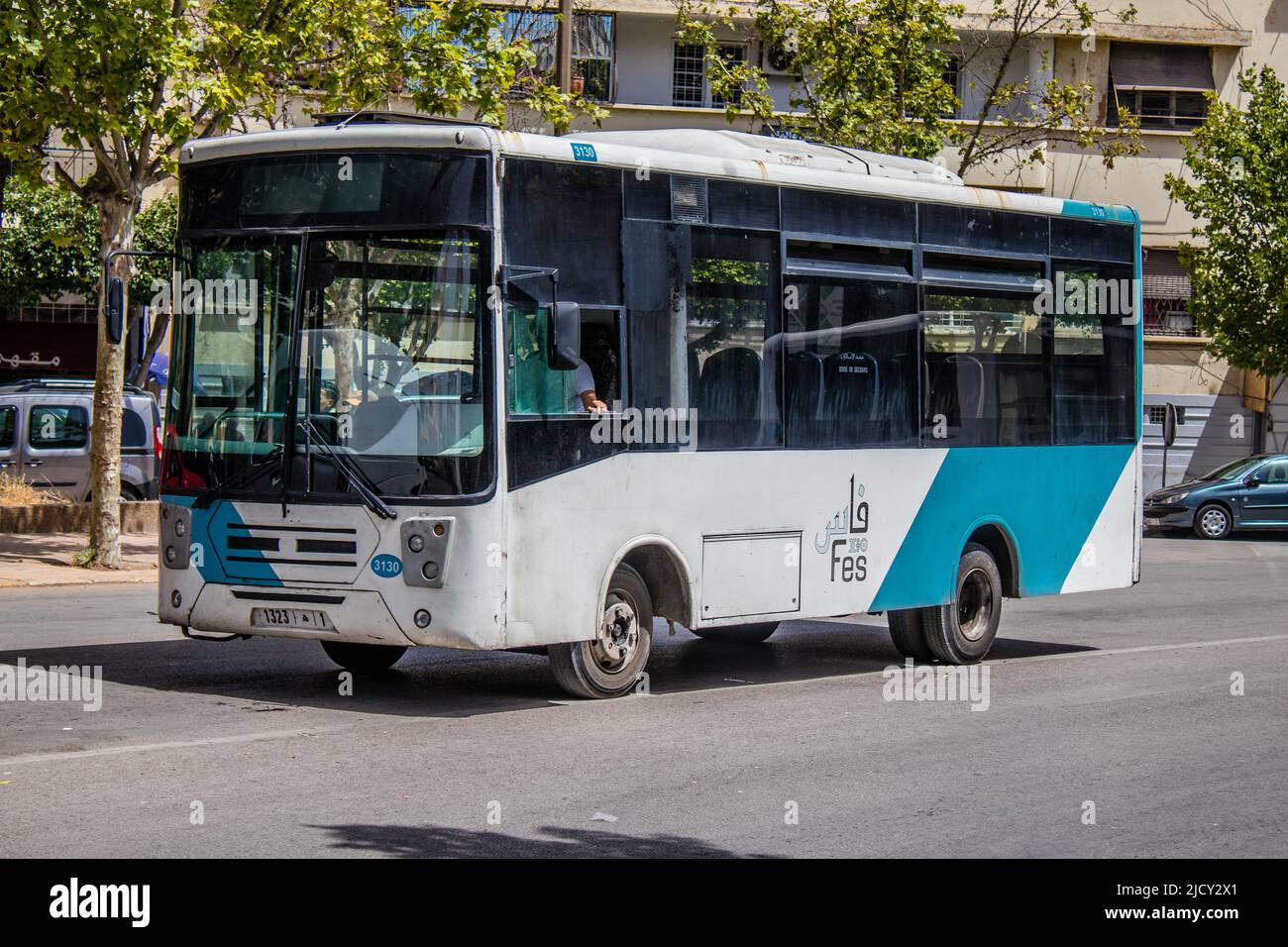 Fez, Morocco - June 14, 2022 Bus driving through the streets of Fez ...