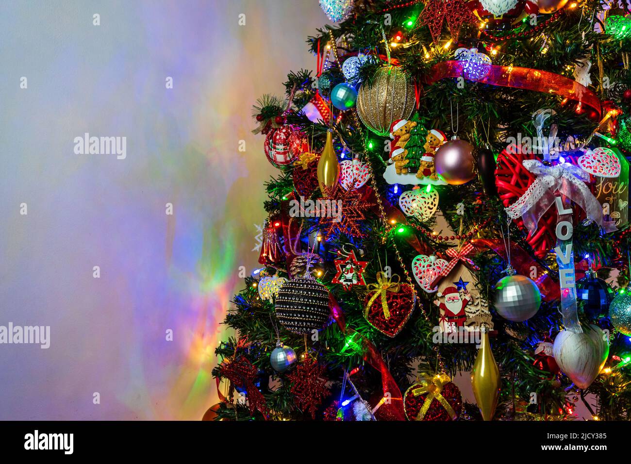 Beautiful Christmas tree with lights and decorations Stock Photo - Alamy