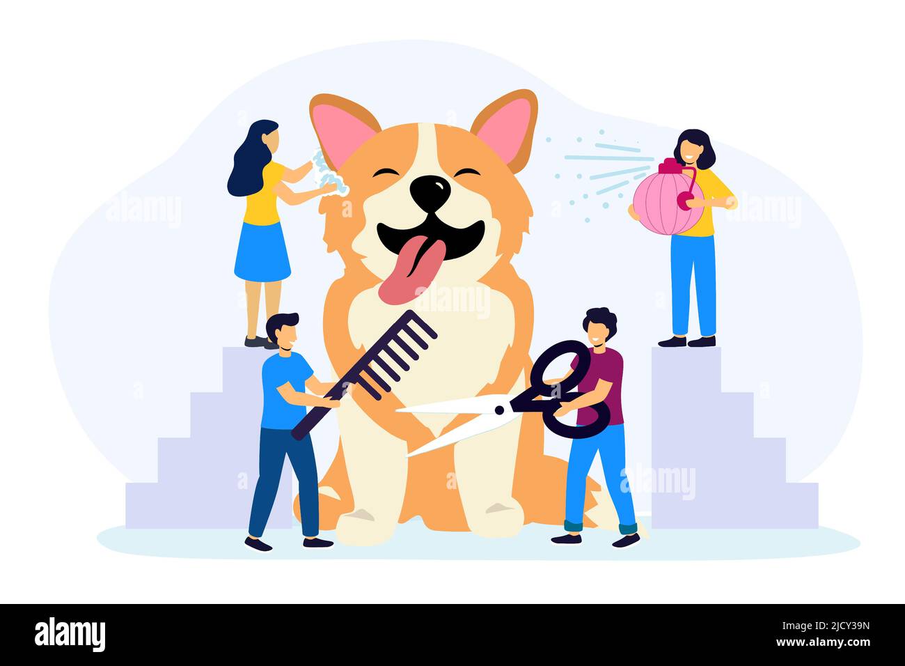 Professional groomer services vector illustration in flat cartoon style ...