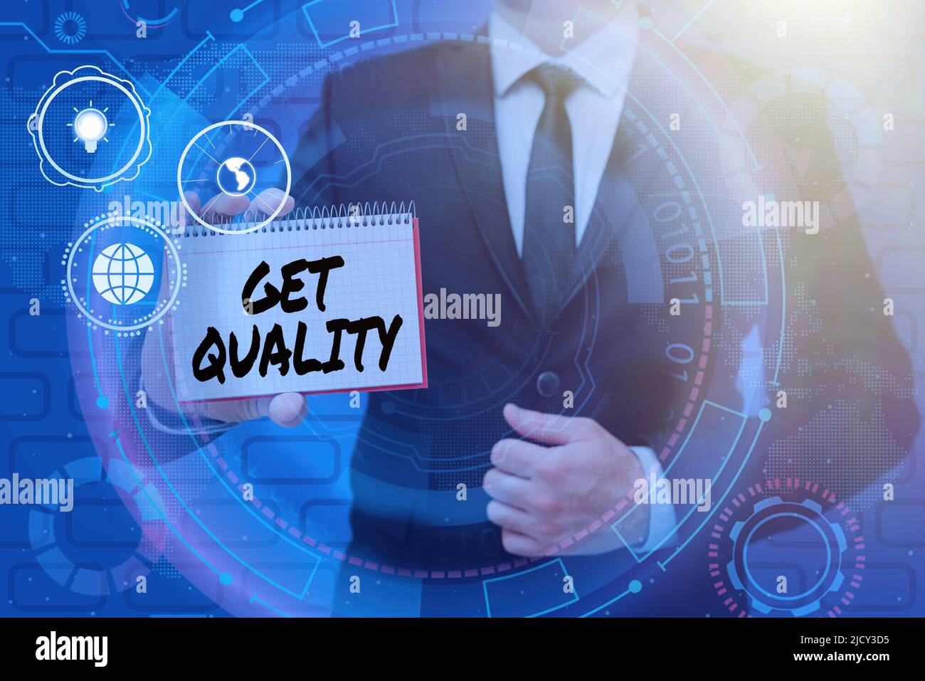 Text showing inspiration Get Quality. Word Written on features and ...