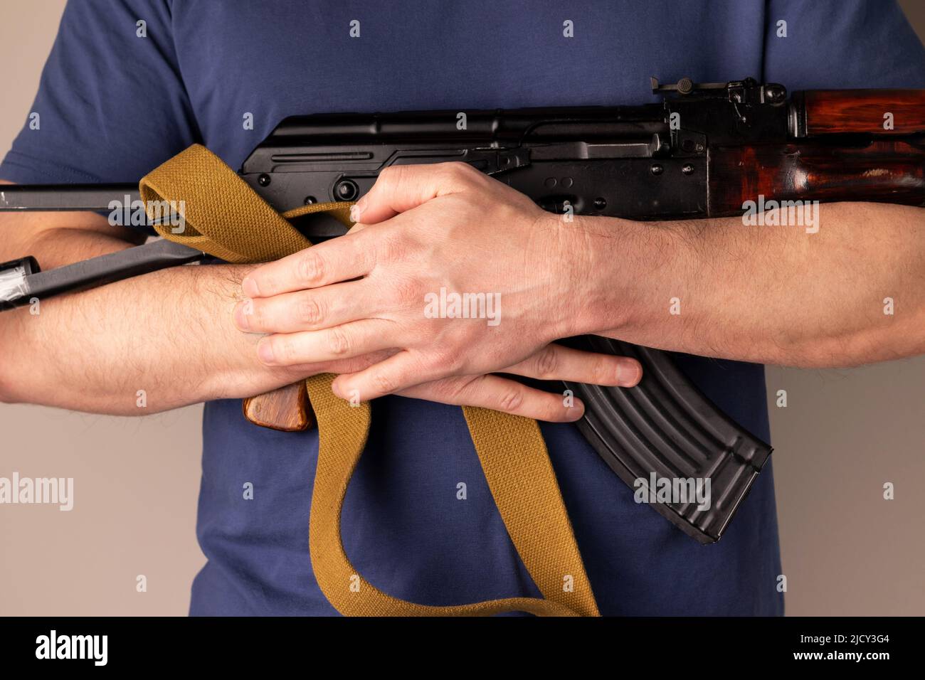 Man with Kalashnikov assault rifle closeup Stock Photo - Alamy