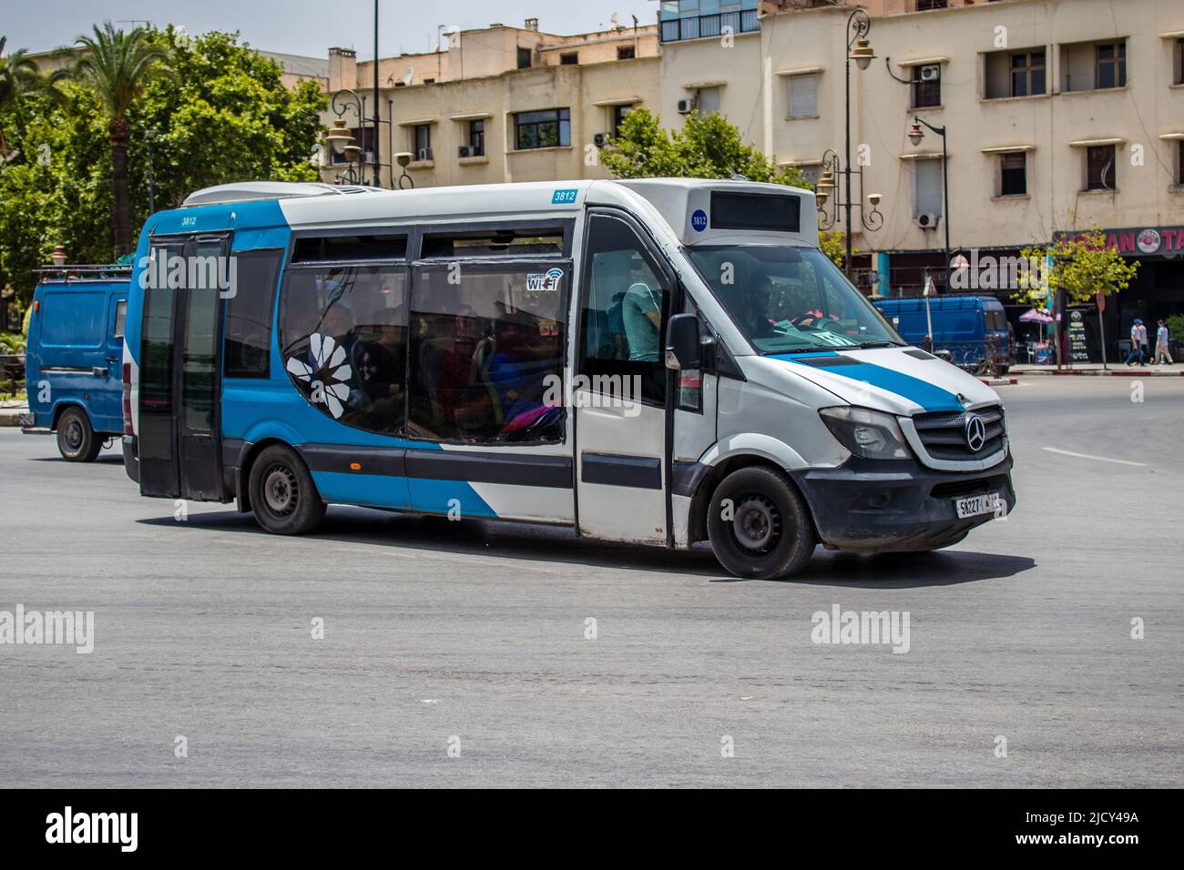 Fez, Morocco - June 14, 2022 Bus driving through the streets of Fez ...