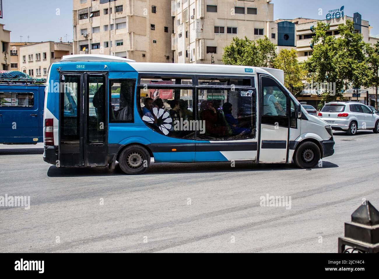 Fez, Morocco - June 14, 2022 Bus driving through the streets of Fez ...