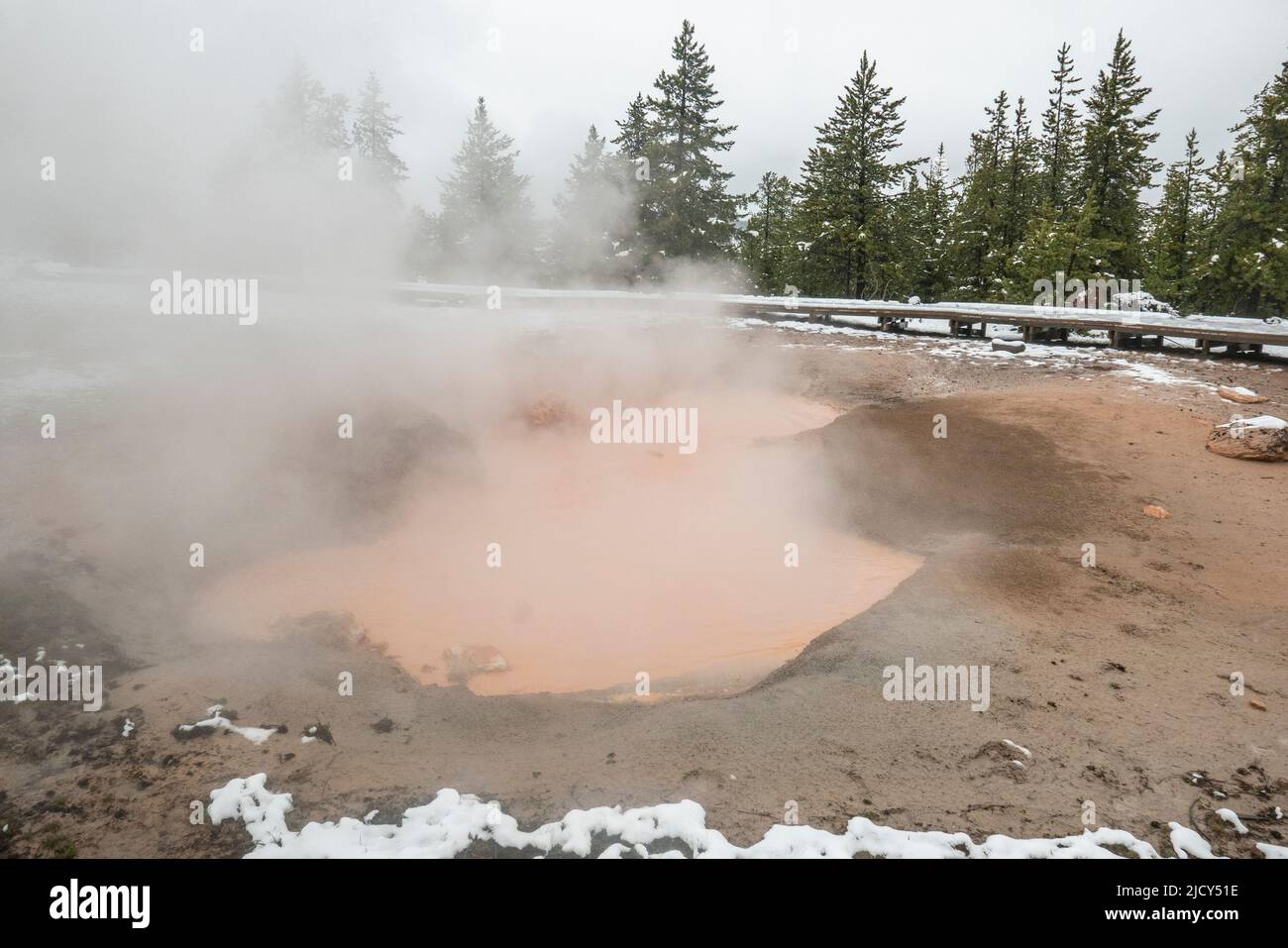 foggy landscape at hot springs in Yellowstone national Park, USA Stock ...