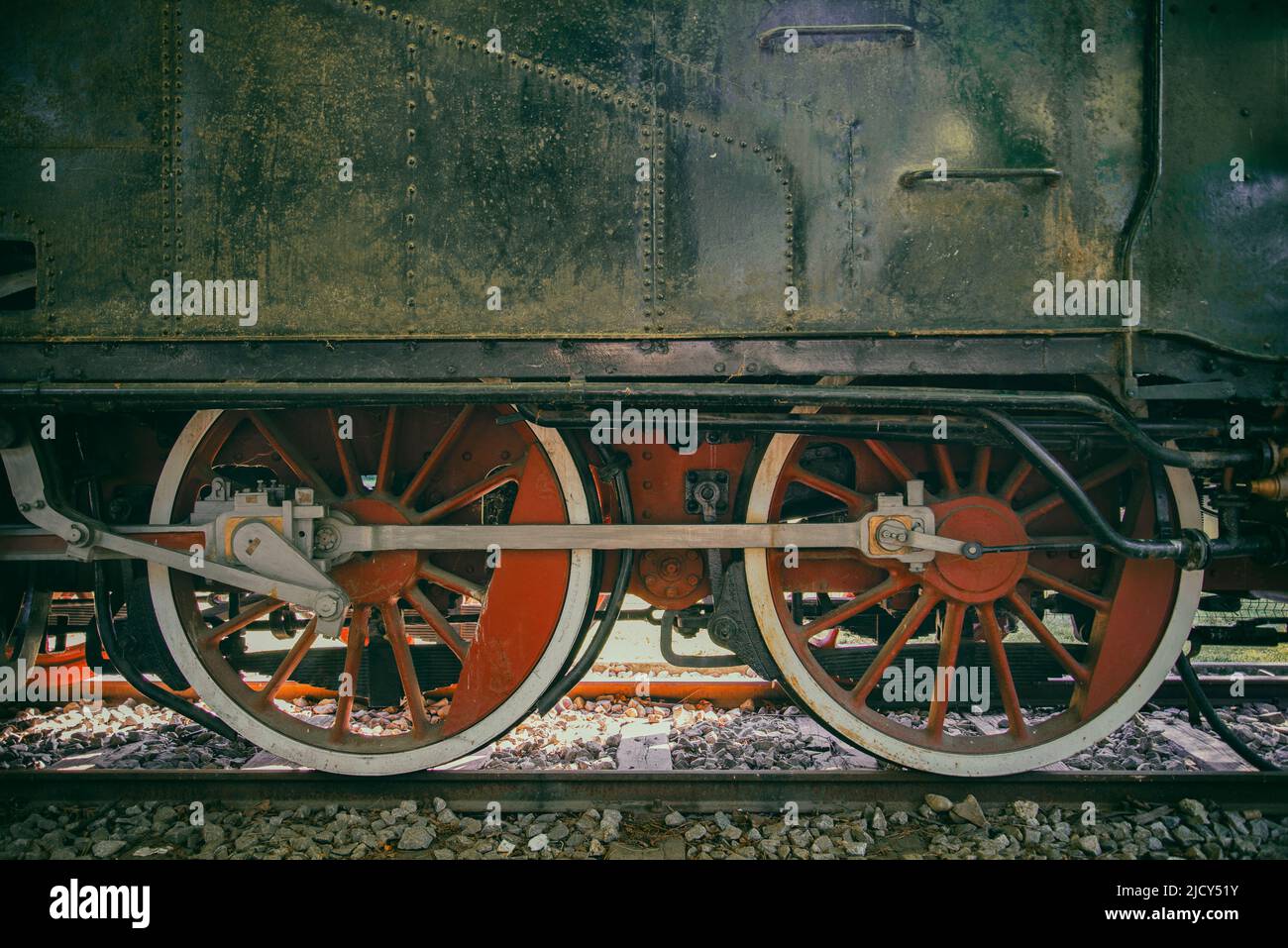 Vintage locomotive wheels at the station Stock Photo - Alamy