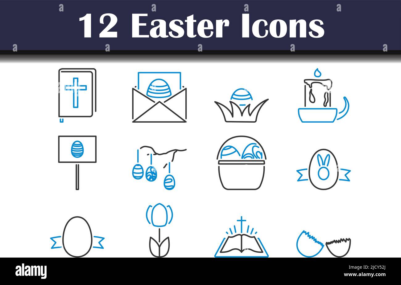 Easter Icon Set. Editable Bold Outline With Color Fill Design. Vector ...
