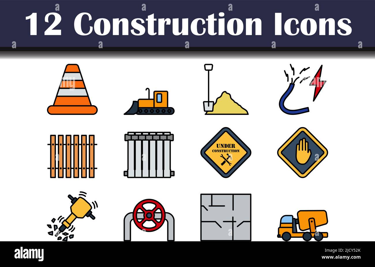 Construction Icon Set. Editable Bold Outline With Color Fill Design ...