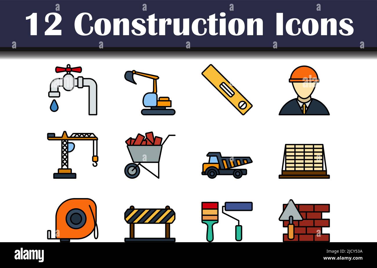 Construction Icon Set. Editable Bold Outline With Color Fill Design ...