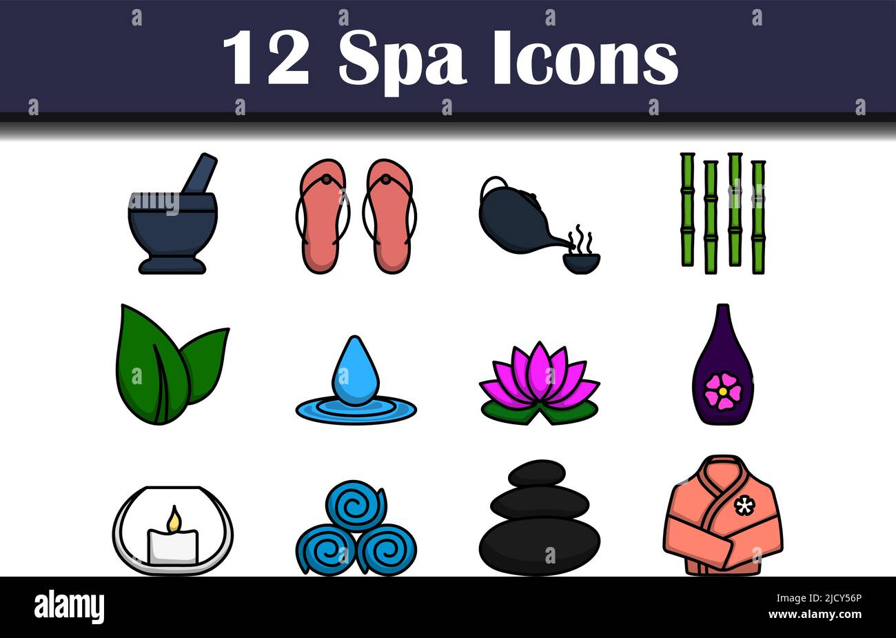 Spa Icon Set. Editable Bold Outline With Color Fill Design. Vector ...