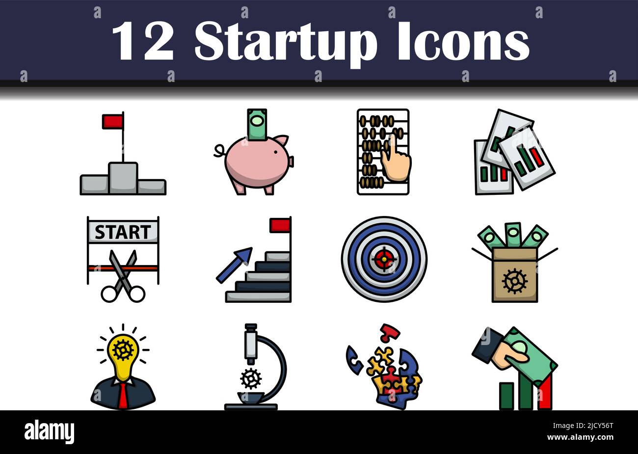Startup Icon Set. Editable Bold Outline With Color Fill Design. Vector ...