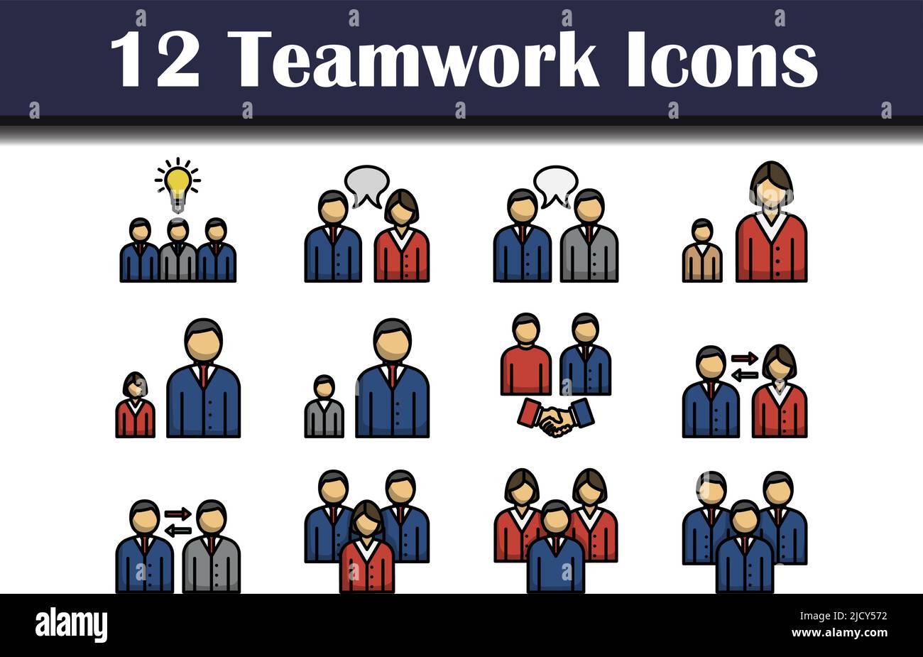 Teamwork Icon Set. Editable Bold Outline With Color Fill Design. Vector ...