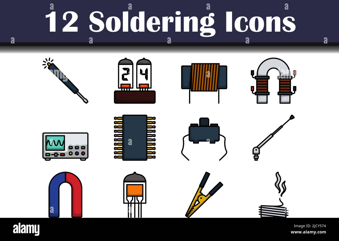 Soldering Icon Set. Editable Bold Outline With Color Fill Design ...
