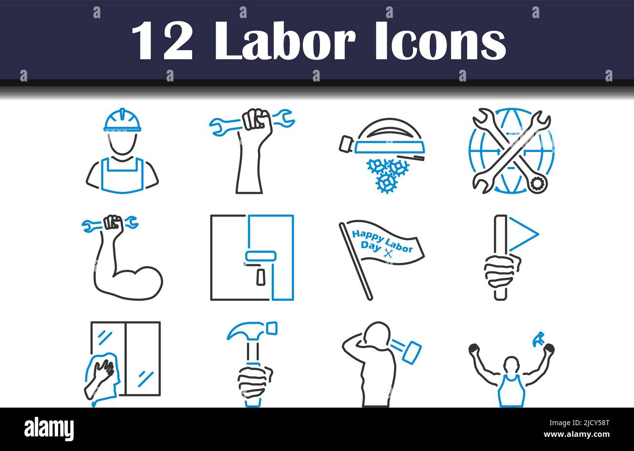 Labor Icon Set. Editable Bold Outline With Color Fill Design. Vector ...