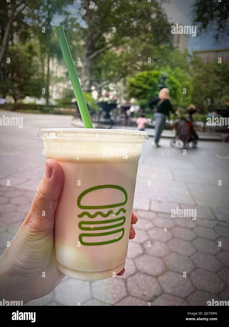 Man Enjoying Milkshake from The Shake Shack, Madison Square Park, NYC ...
