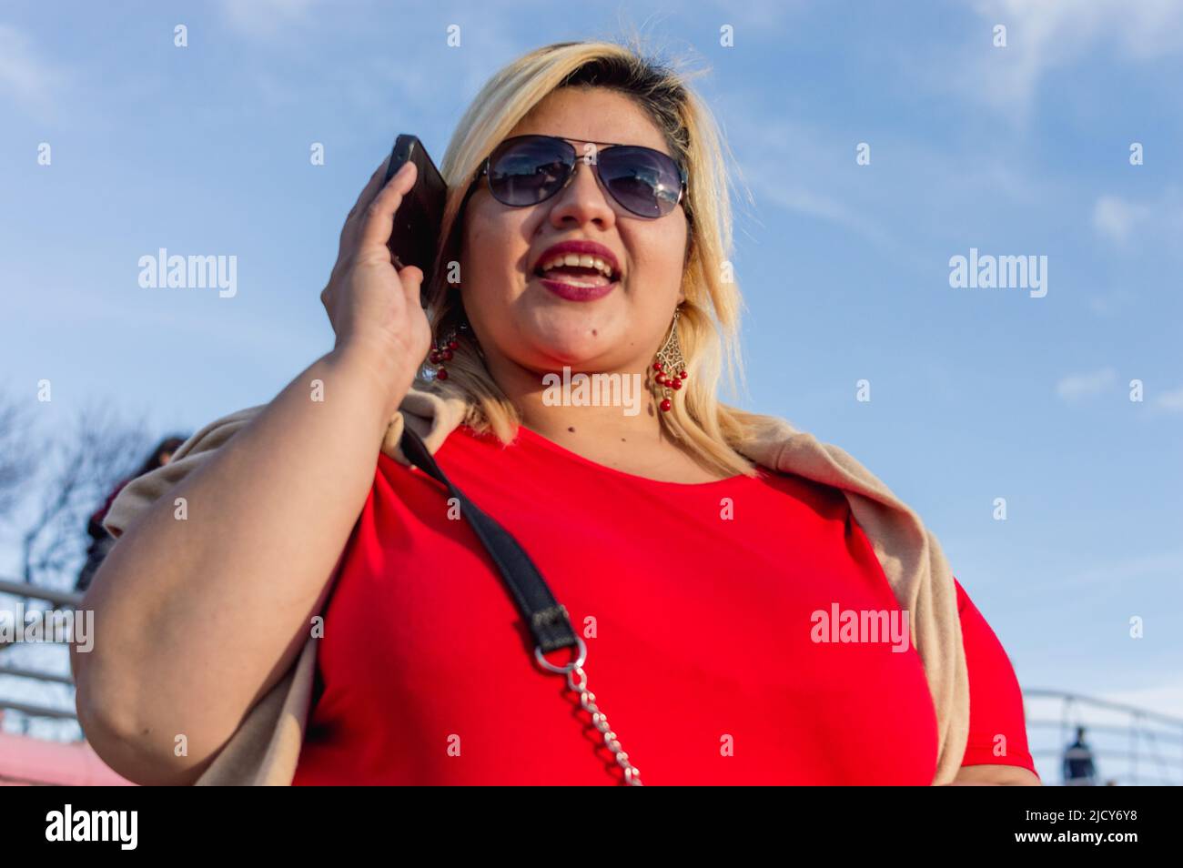 portrait beautiful young latin caucasian plus size model woman outdoors ...