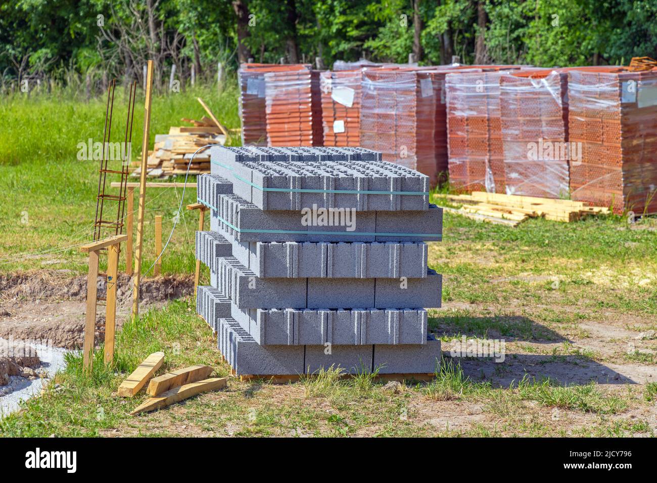 New Standard Concrete Blocks at Pallet House Construction Site Stock ...