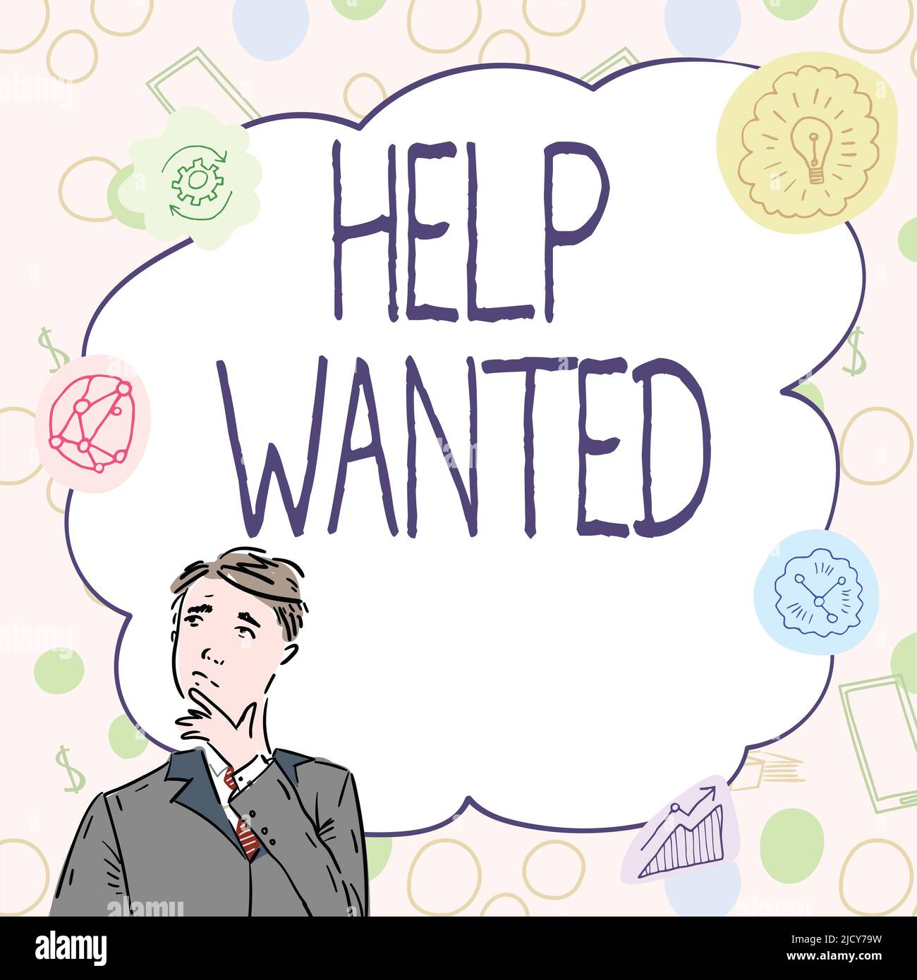 Handwriting text Help Wanted. Word for advertisement placed in ...