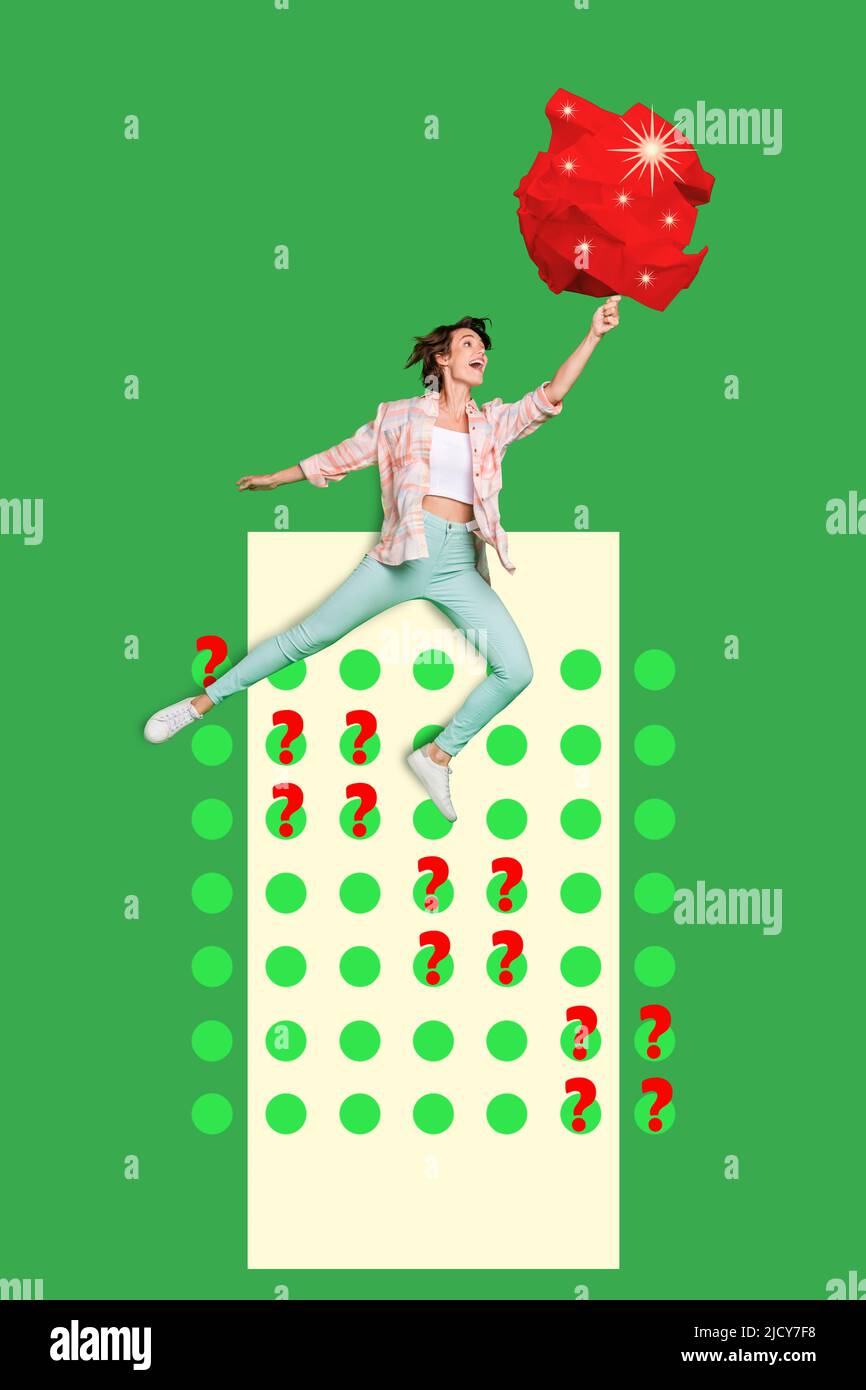 Creative 3d photo artwork graphics collage of lady jumping rising ...