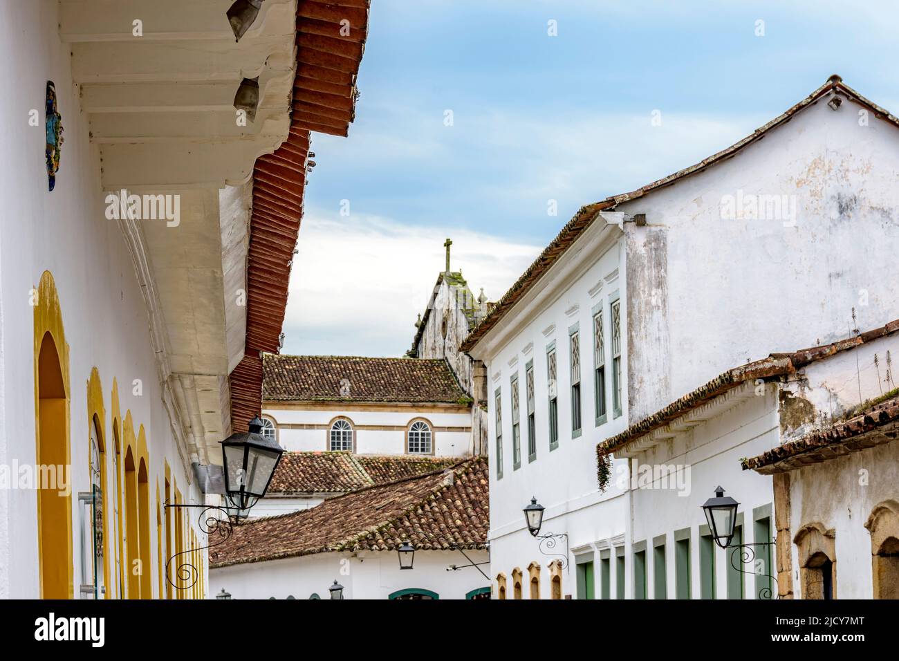 Detail of the facades of old colonial style houses in the historic city ...