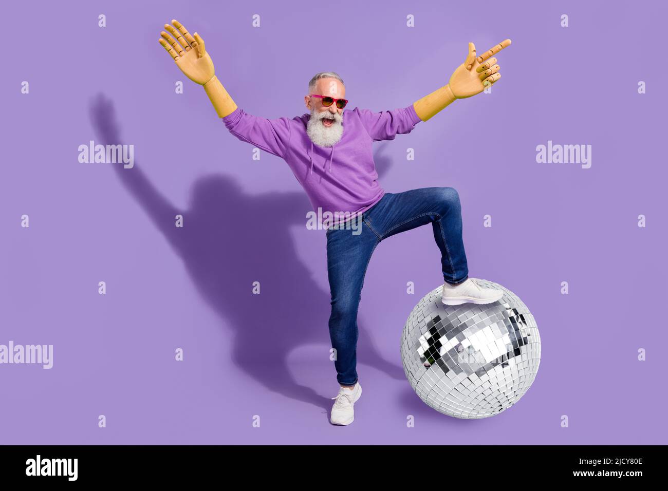 Full length collage photo of crazy mature man have fun at nightclub ...