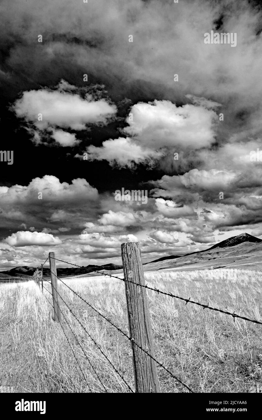 Highwood mountains fence, Montana Stock Photo - Alamy