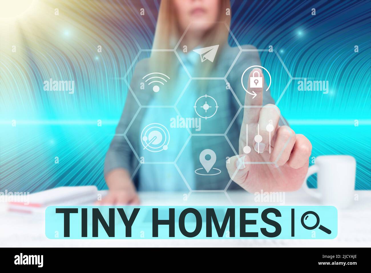 Hand writing sign Tiny Homes. Concept meaning houses contain one room ...