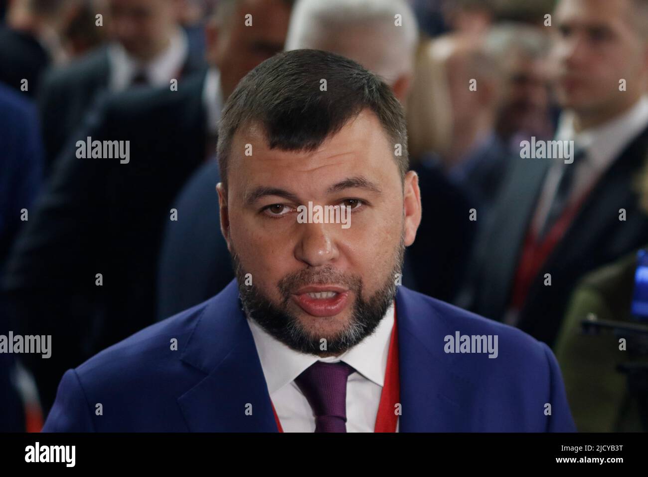 Denis Pushilin, Head of the Donetsk People's Republic, DNR at the press ...