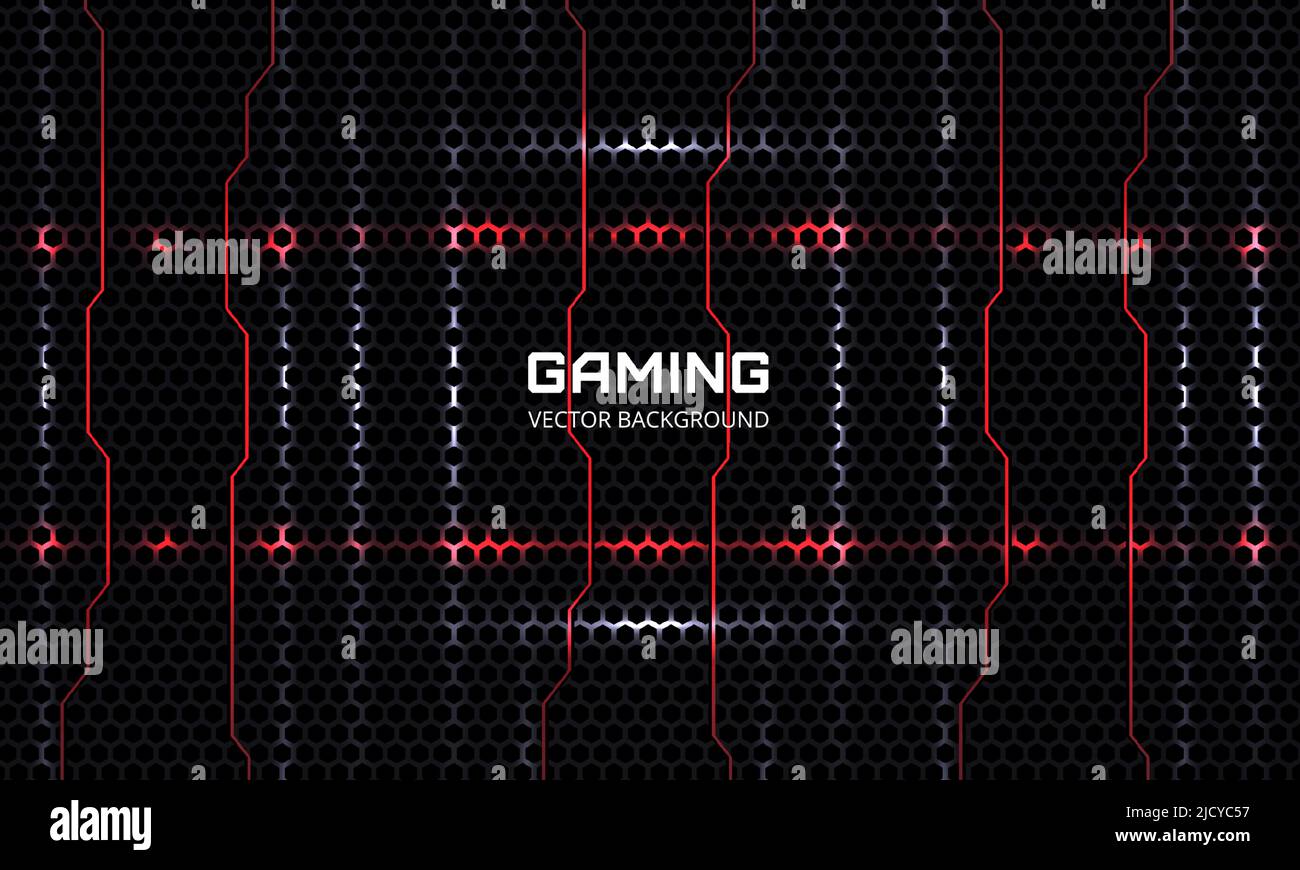 Dark hexagon gaming abstract vector background with red and white ...