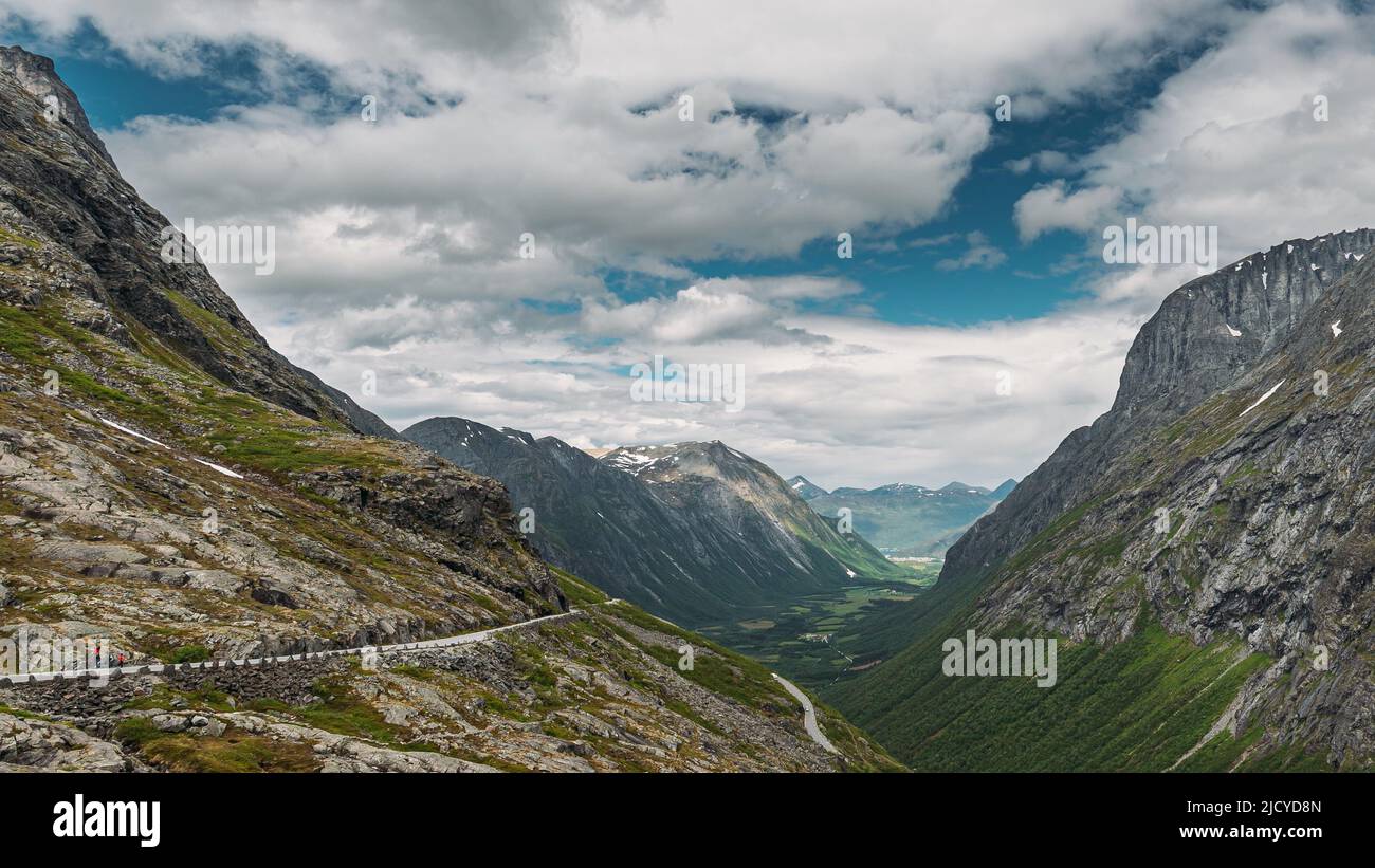 Trollstigen, Andalsnes, Norway. Stigfossen Waterfall Near Serpentine ...