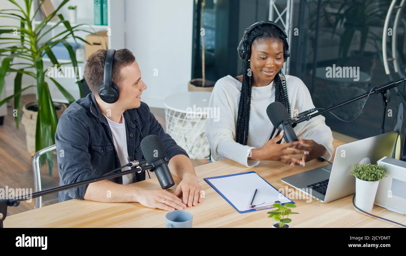 Broadcasts a Live Radio Interview With Spbd. Male Host Sharing Content ...