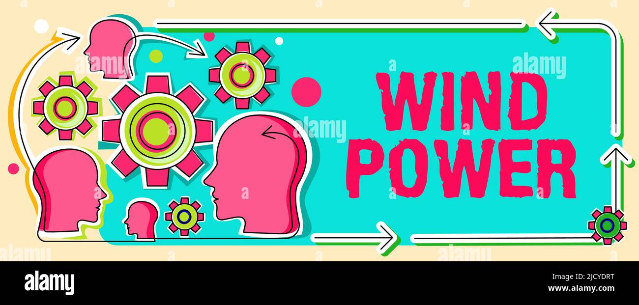 Handwriting text Wind Power, Business approach use of air flowto provide mechanical power to ...