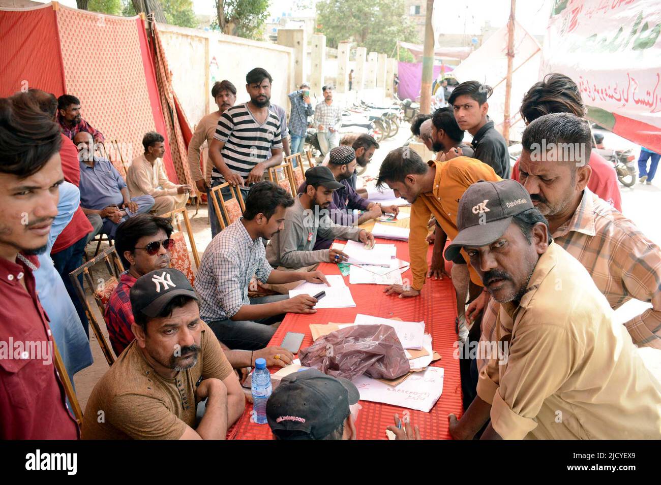 The ballot casting process is underway at a polling station during by ...