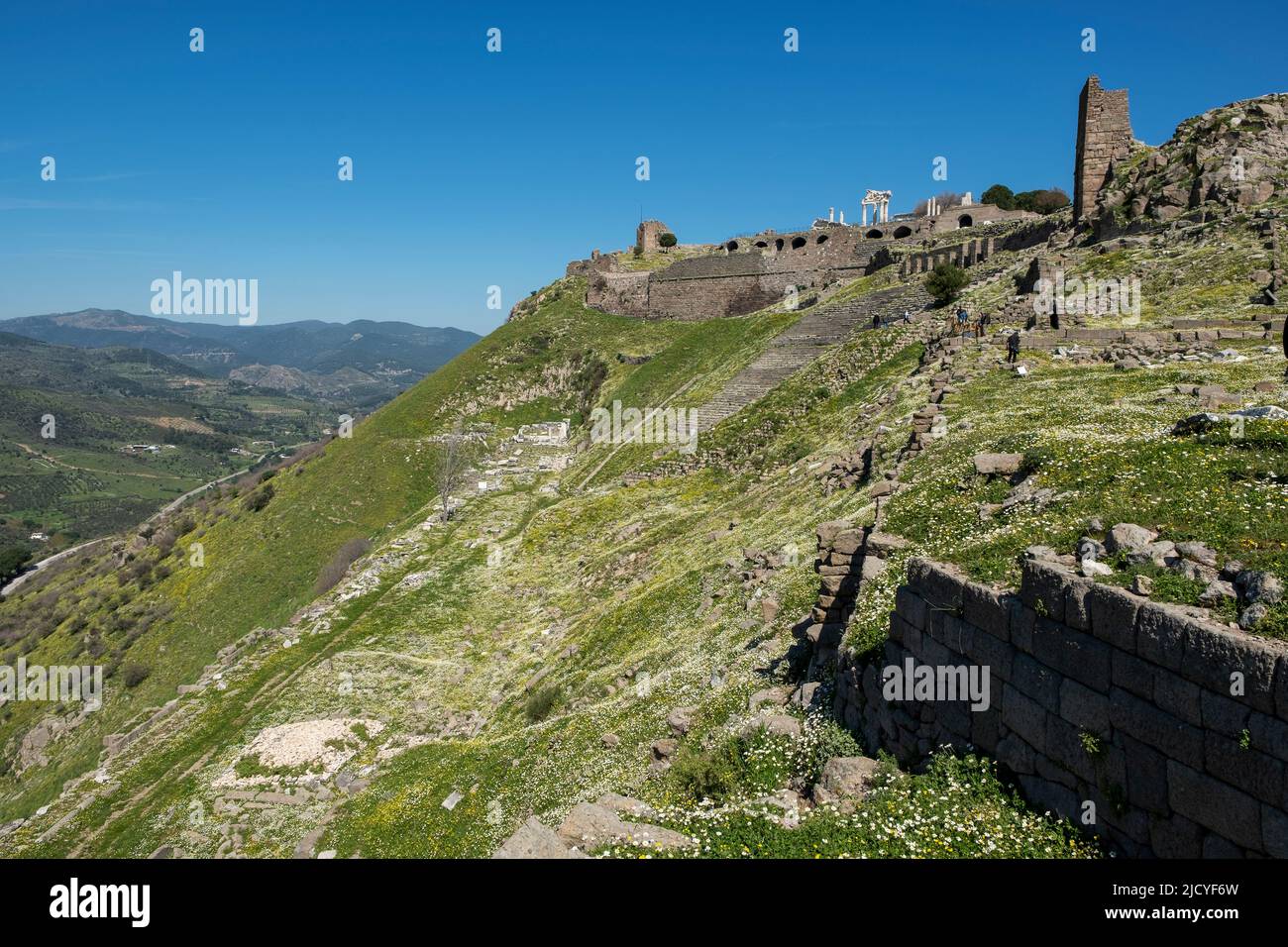 Bergama Acropolis. Temple of Trajan and archways in the ruins of the ...