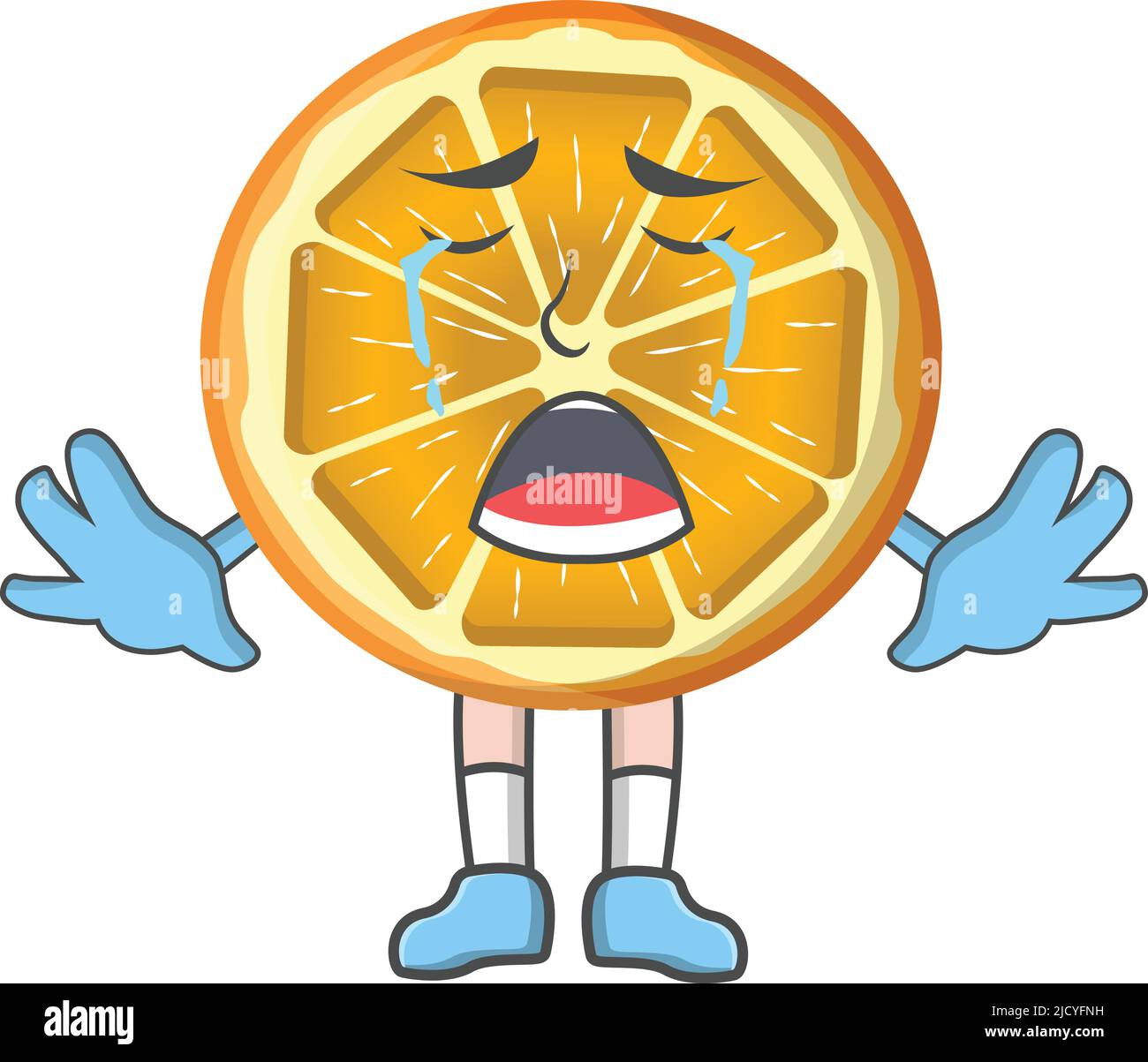 collection of cute slice orange cartoon character with crying and sad ...