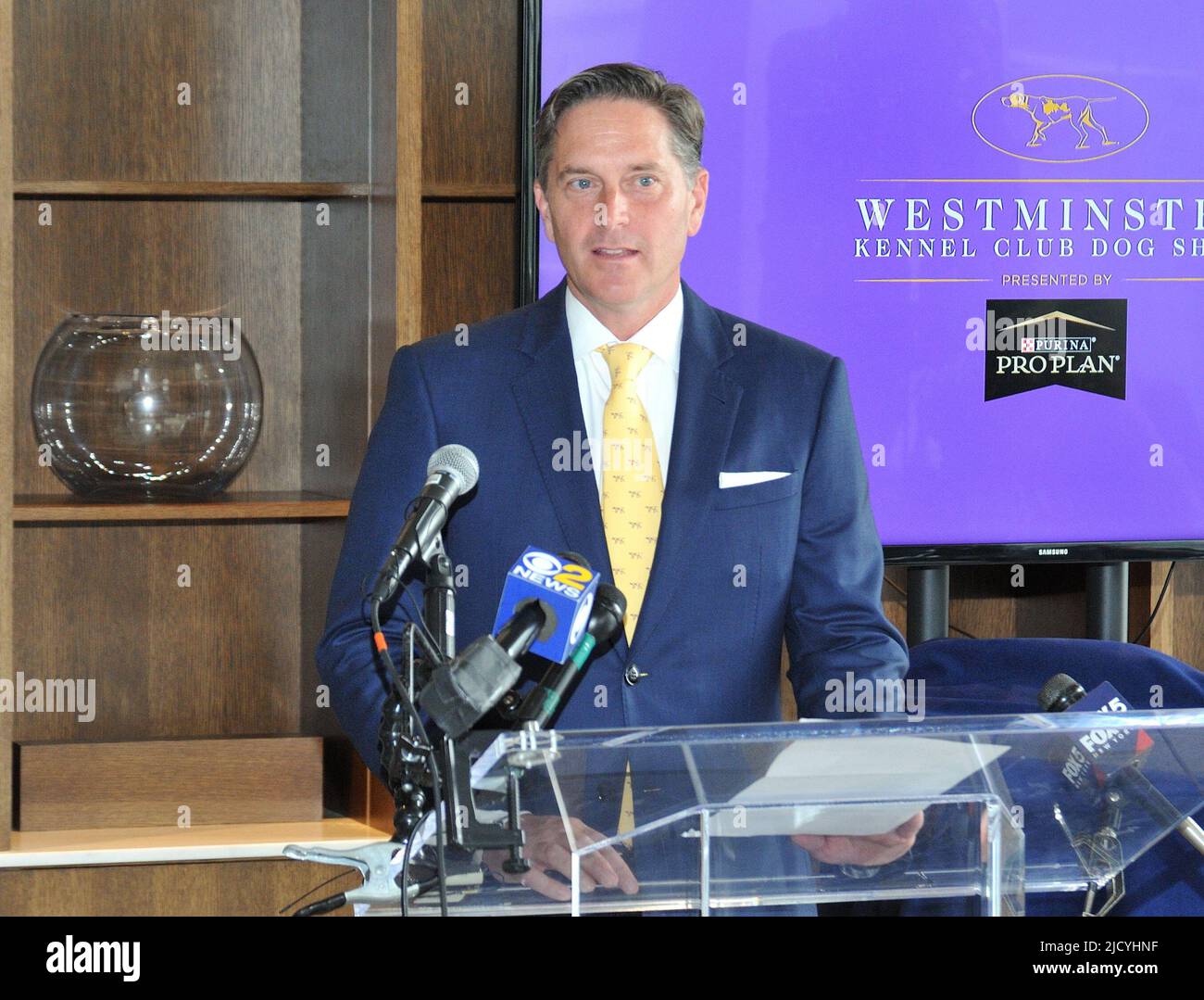Darrell W. Crate speaks at the Westminster Kennel Club Dog Show press ...