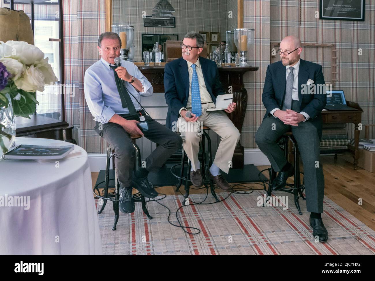 Group talk at Huntsman tailors at the Concours On Savile Row classic ...