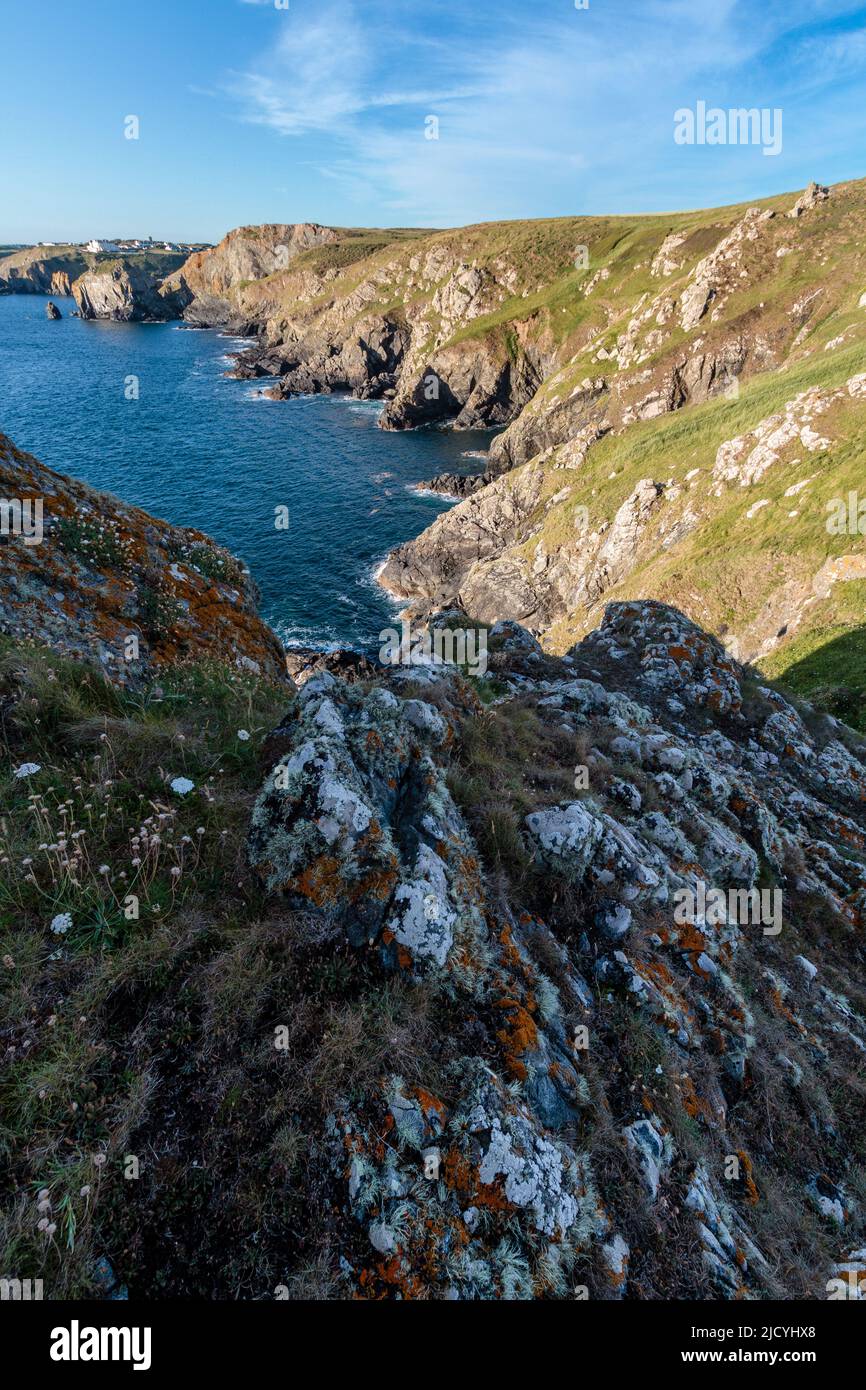 Predannack cliffs on The Lizard Peninsula looking south over the ...