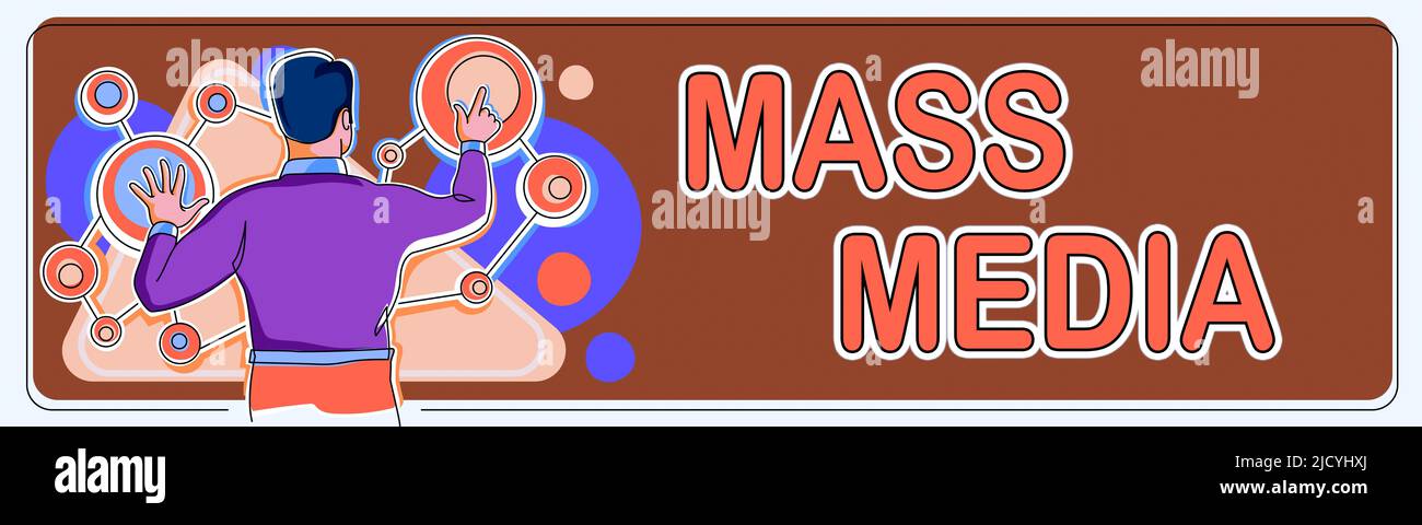 Hand writing sign Mass Media, Word Written on Group showing making news ...