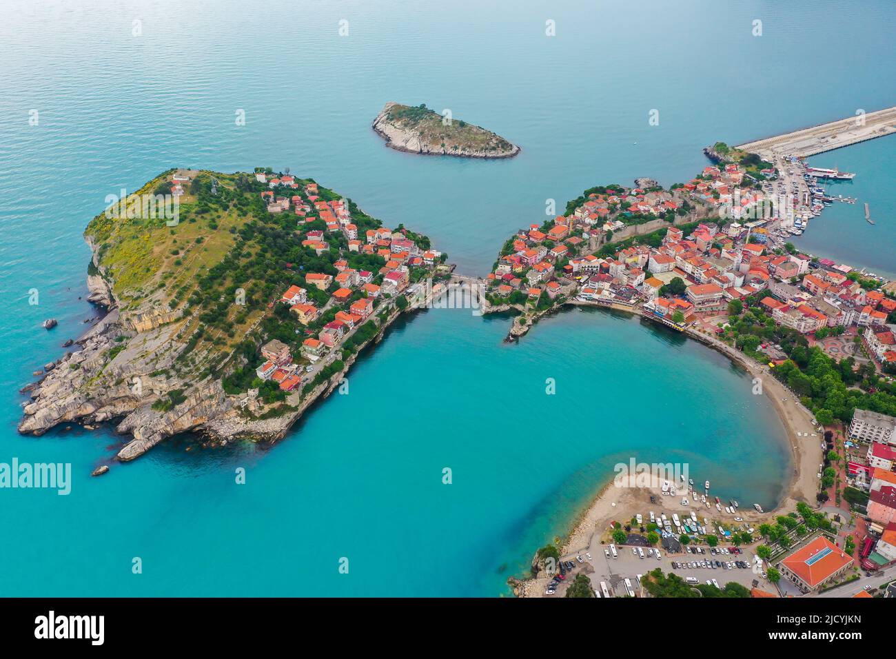 Beautiful cityscape on the mountains over Black-sea, Amasra. Amasra ...