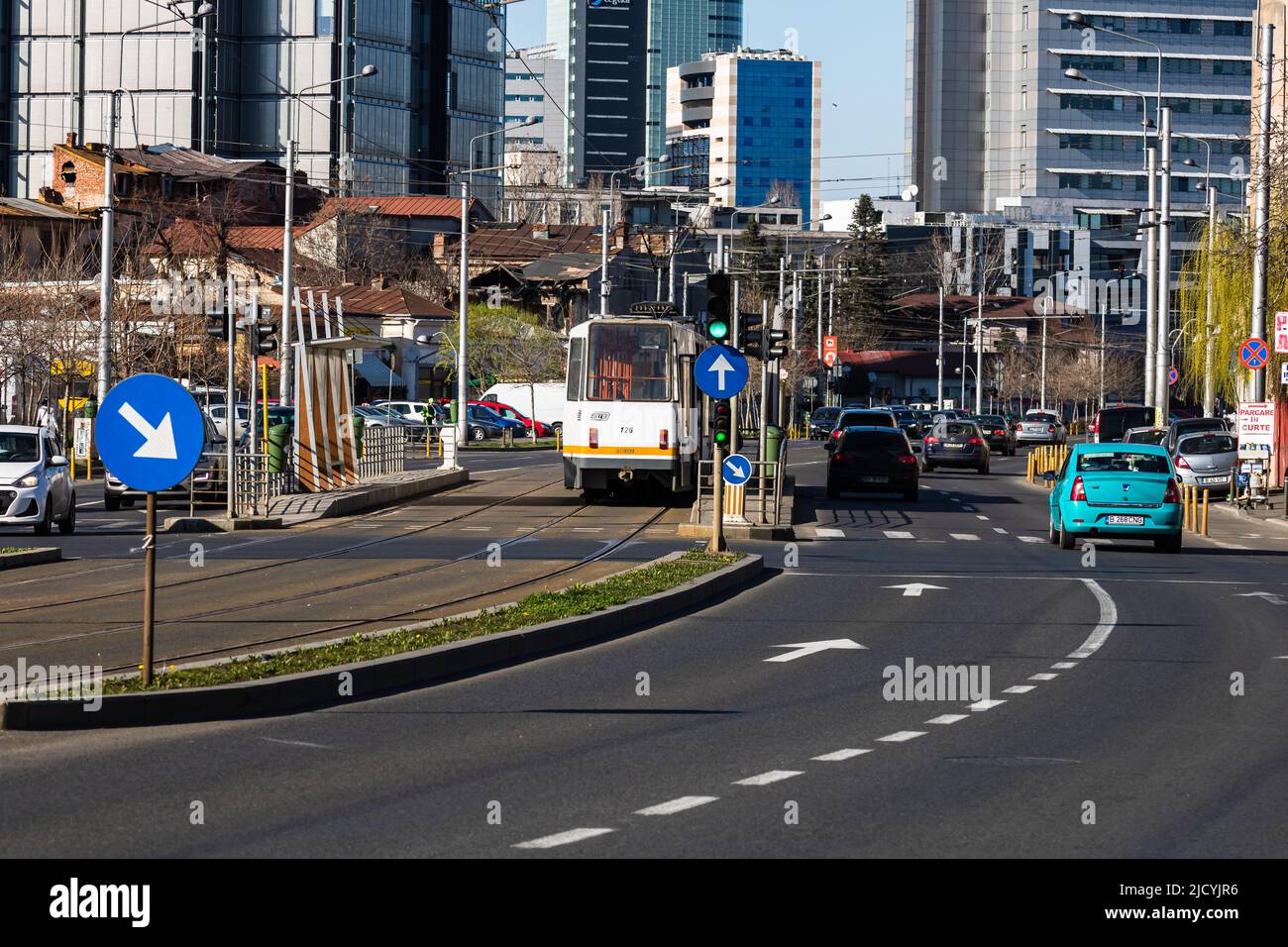 Car traffic, pollution, traffic jam in the morning and evening in the ...