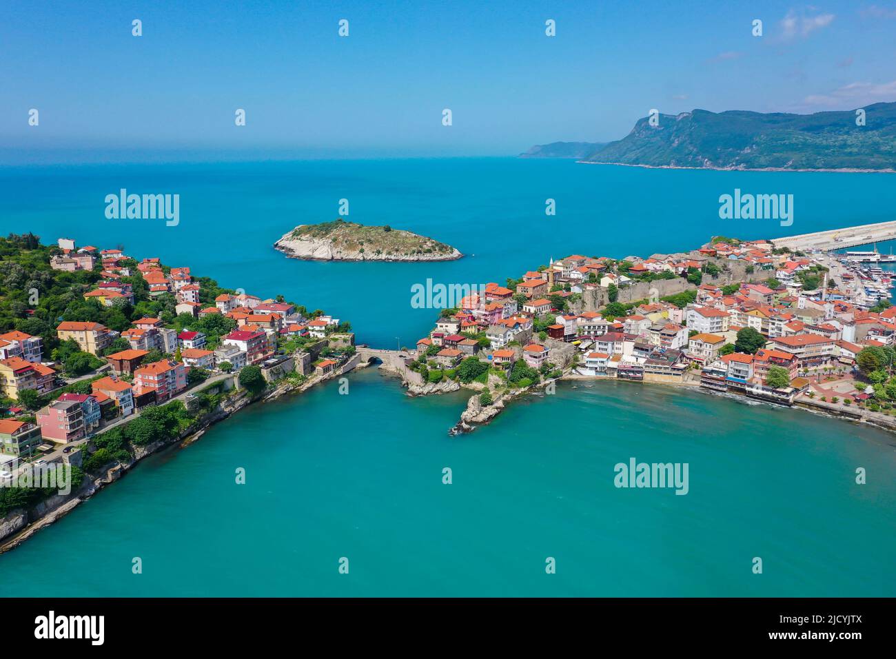 Beautiful cityscape on the mountains over Black-sea, Amasra. Amasra ...