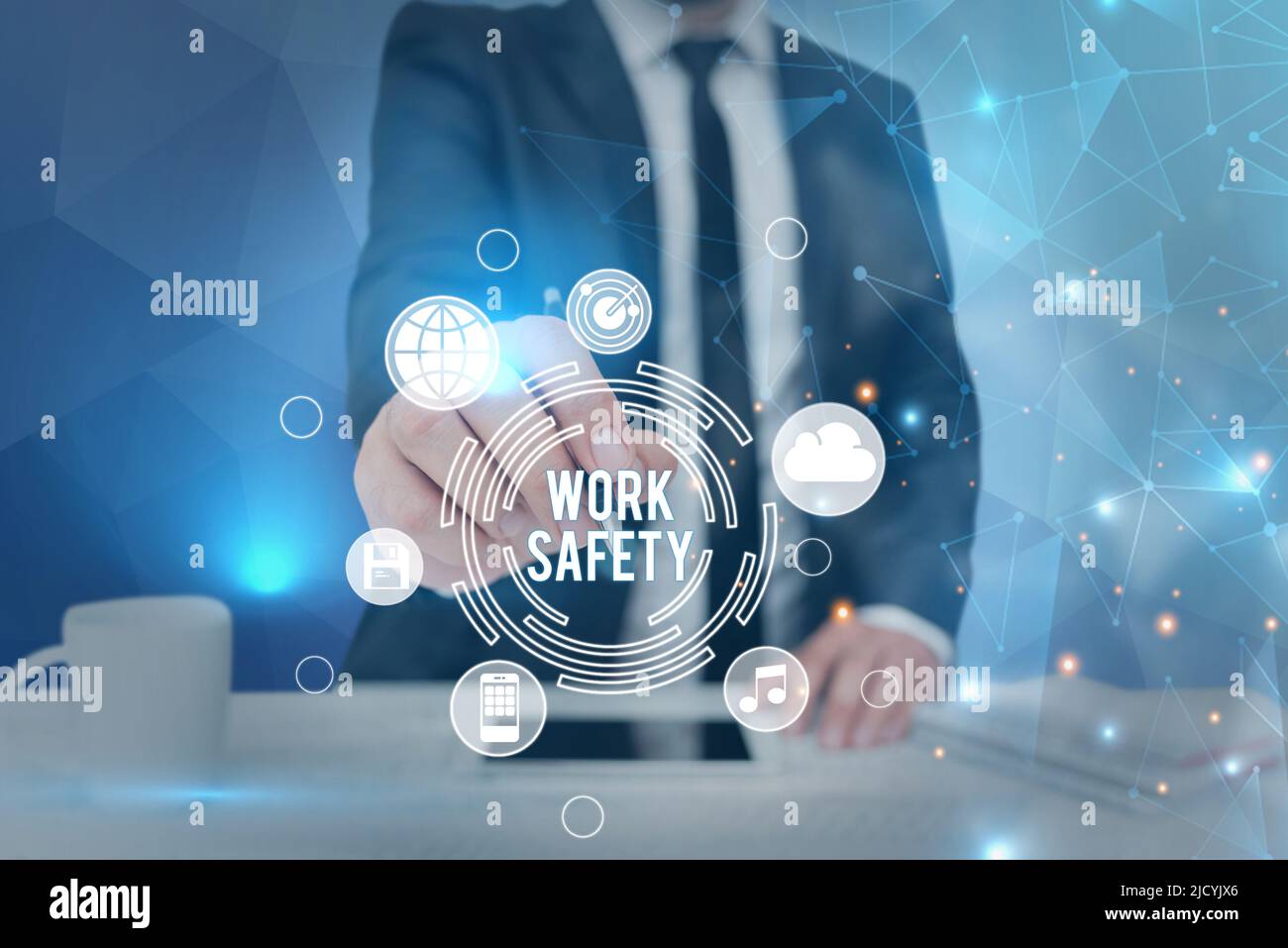 Hand writing sign Work Safety. Word Written on Policies and control in ...