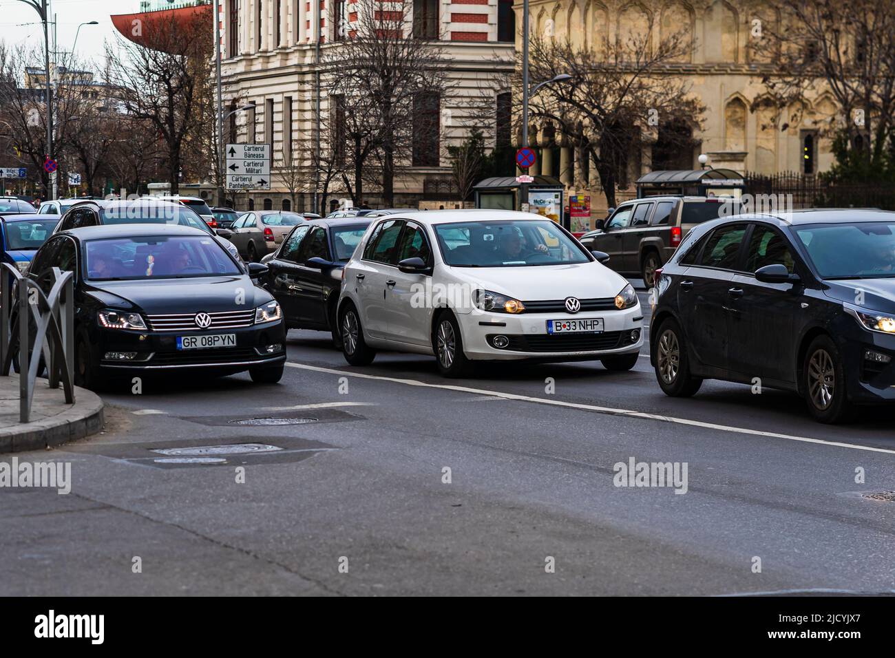 Car traffic, pollution, traffic jam in the morning and evening in the ...