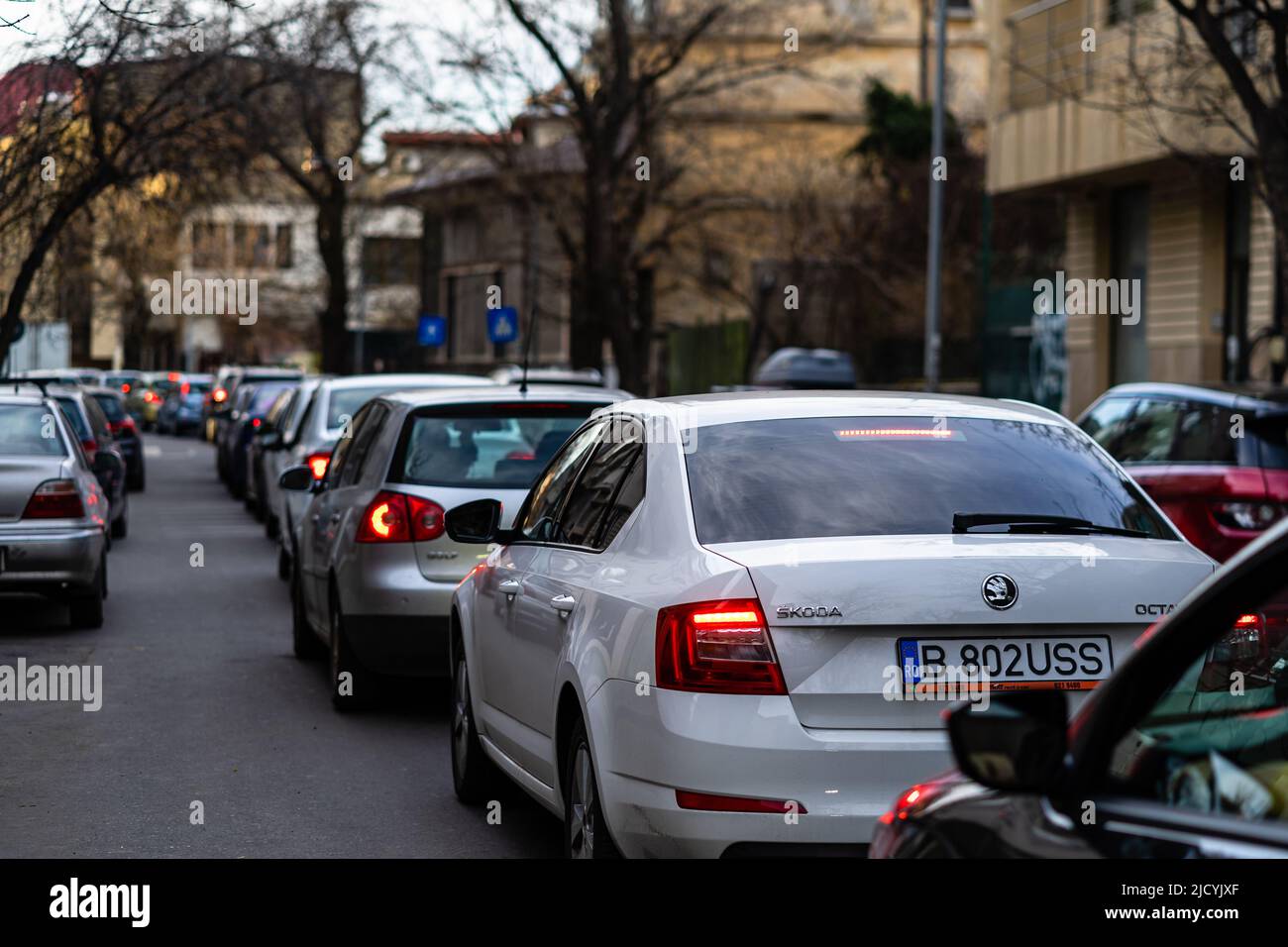 Car traffic, pollution, traffic jam in the morning and evening in the ...