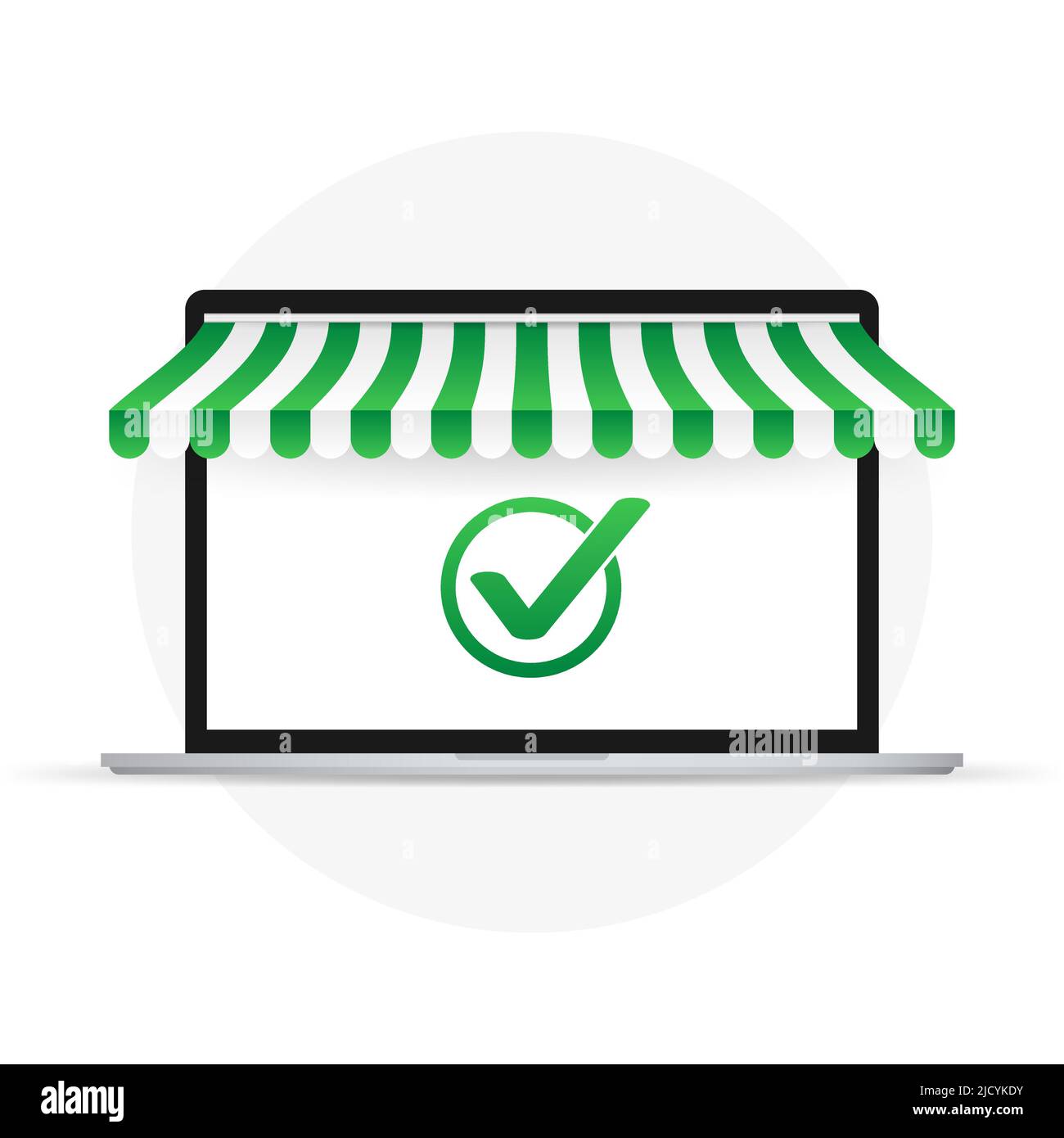 Laptop having approved tick notification, successful operation check ...