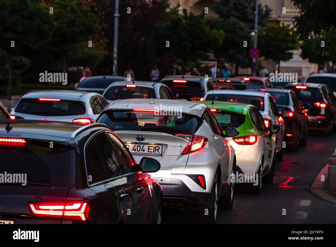 Car traffic, pollution, traffic jam in the morning and evening in the ...